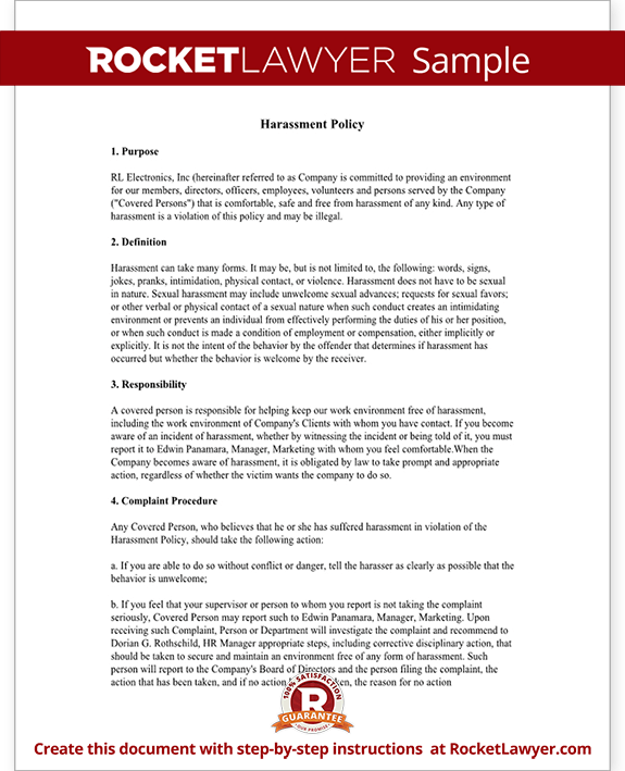 Workplace And Company Harassment Policy Template With Sample