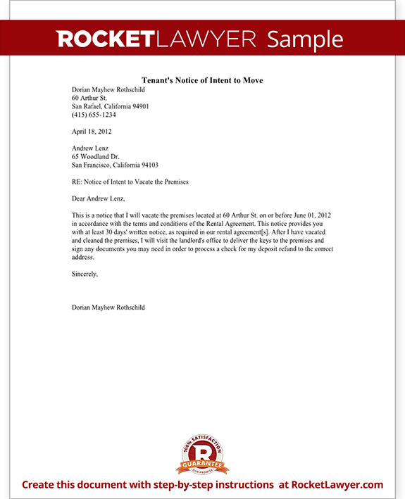 Notice Of Intent To Vacate Template Form With Sample