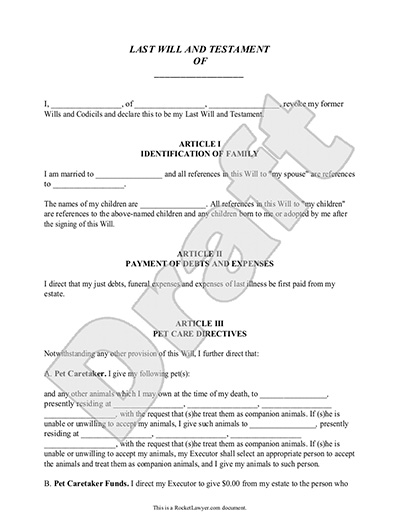 Last Will And Testament Form Free Simple Online Template