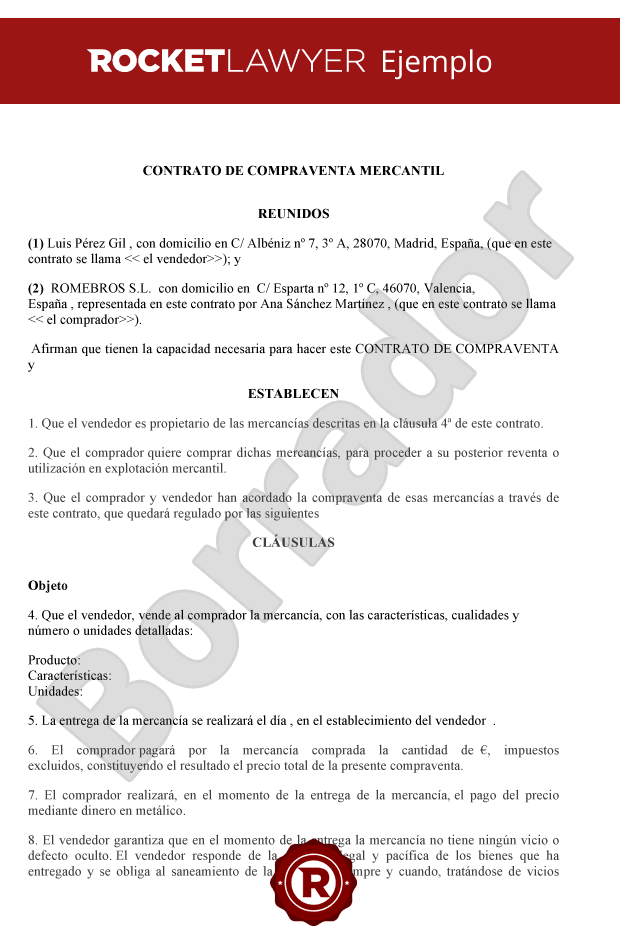 Modelo De Contrato De Compraventa Mercantil