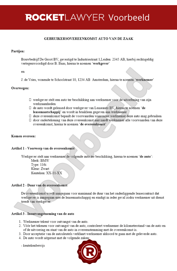 Gebruikersovereenkomst auto van de zaak opstellen