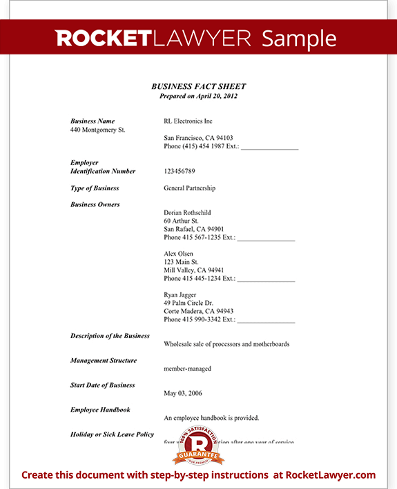 Business Fact Sheet with Template & Sample