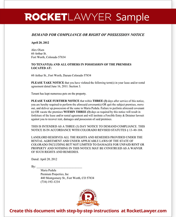 Colorado Eviction Notice Form Colorado Eviction Notice Sample