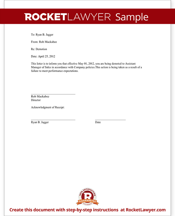 Demotion Letter Sample Demotion Letter To Employee Rocket Lawyer