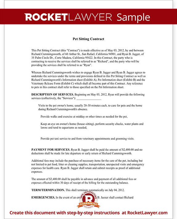 Pet Sitting Contract Template Service Agreement Form For Pet Care