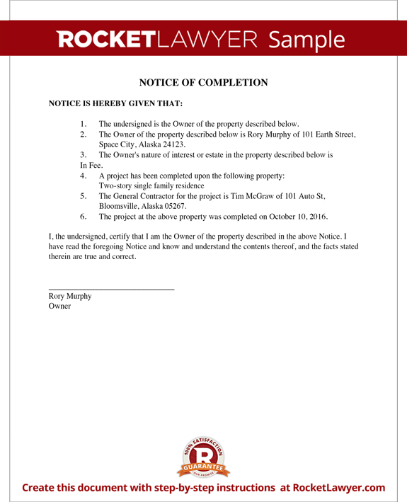 Notice Of Completion